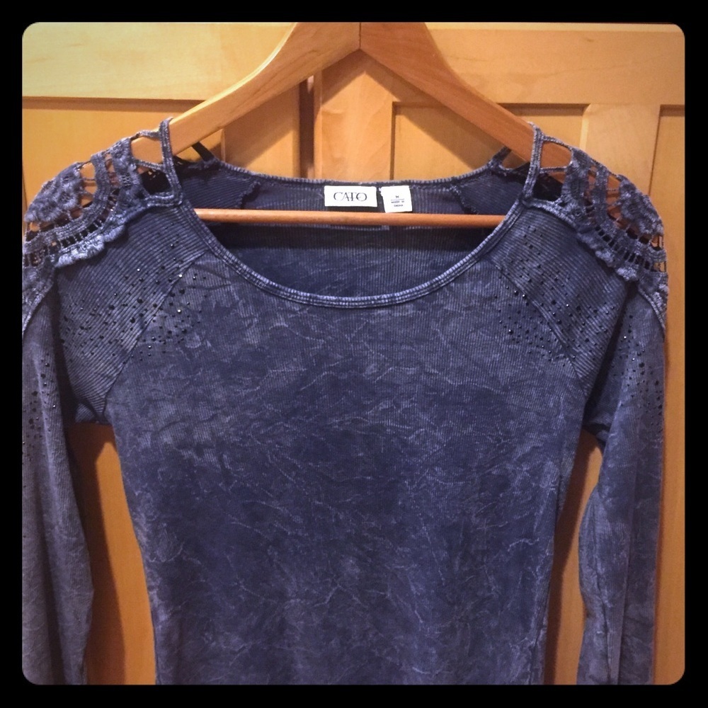 Cato Blue Dye Wash Look Long Sleeve Top Size M - Gem